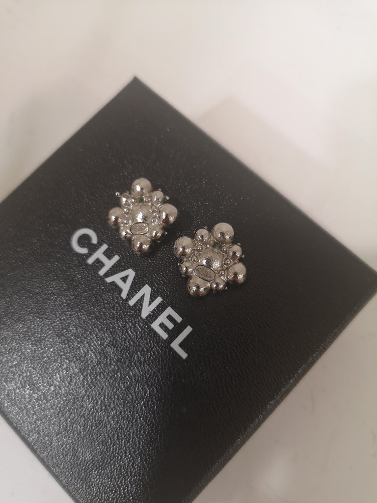 Chanel Silver Crystal stones earrings at 1stDibs