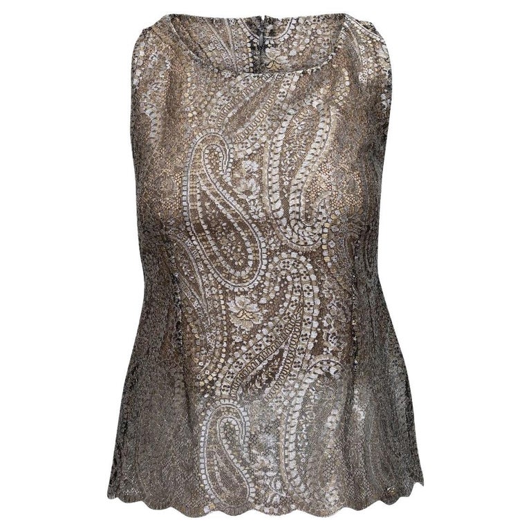 Chanel Silver and Gold Metallic Lace Sleeveless Top For Sale at 1stDibs
