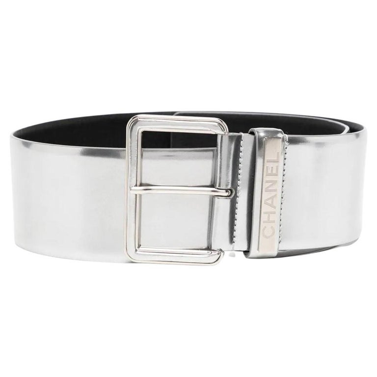 Chanel Silver Leather Belt For Sale at 1stDibs