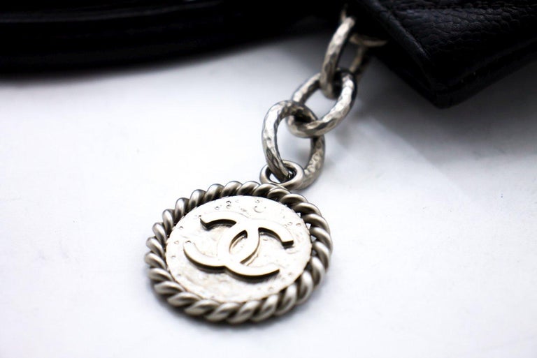 CHANEL Silver Medallion Caviar Shoulder Shopping Tote Bag Black For ...