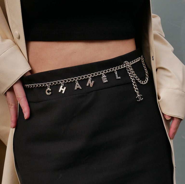 CHANEL Silver Metal 'CHANEL' CC Logo Charm Chain Waist Belt For Sale at ...