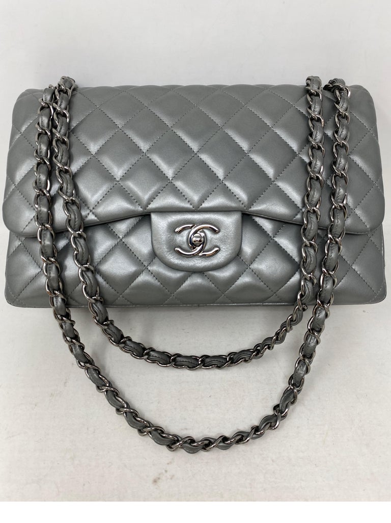 Chanel Silver Metallic Jumbo Bag For Sale at 1stDibs