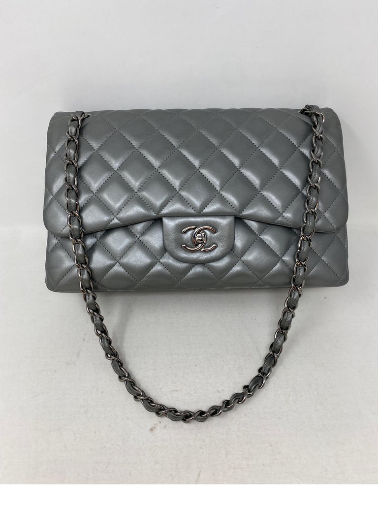 Chanel Silver Metallic Jumbo Bag For Sale at 1stDibs