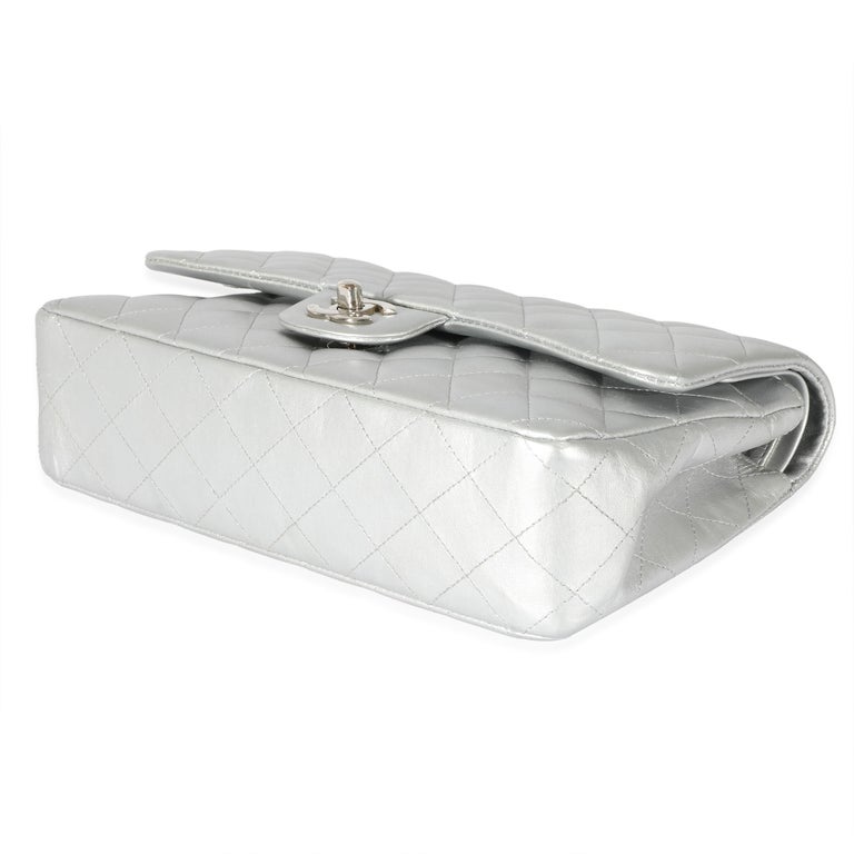Chanel Silver Metallic Medium Classic Flap Bag For Sale at 1stDibs