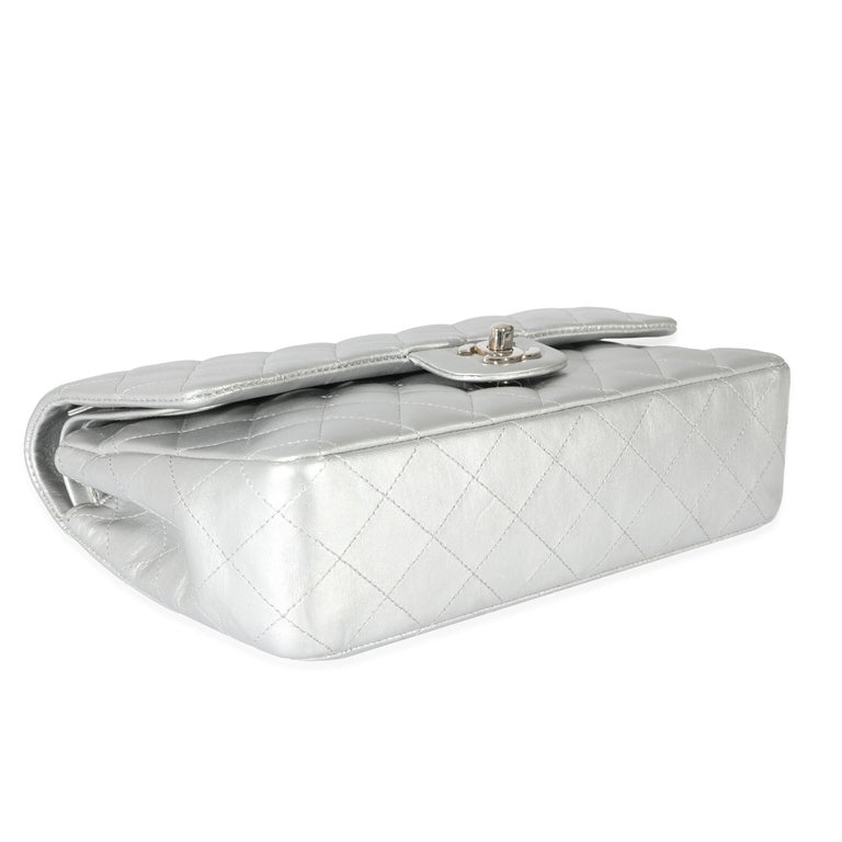 Chanel Silver Metallic Medium Classic Flap Bag For Sale at 1stDibs