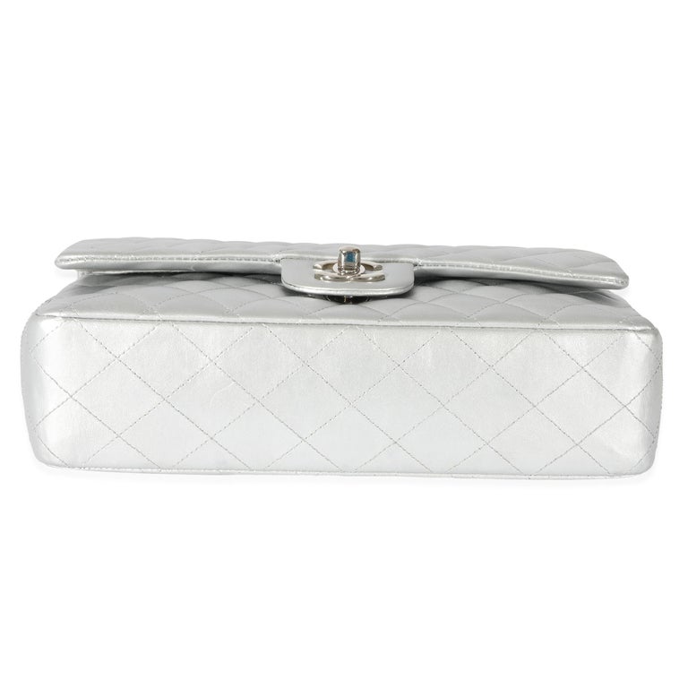Chanel Silver Metallic Medium Classic Flap Bag For Sale at 1stDibs