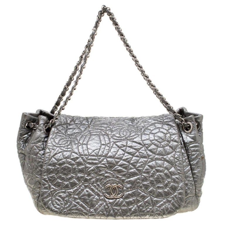 Chanel Silver Patent Vinyl Graphic Edge Flap Bag For Sale at 1stDibs