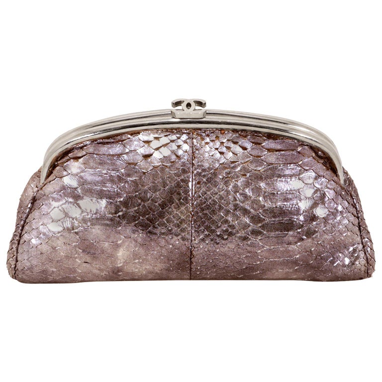 Chanel Silver Python Timeless Clutch at 1stDibs | chanel python clutch
