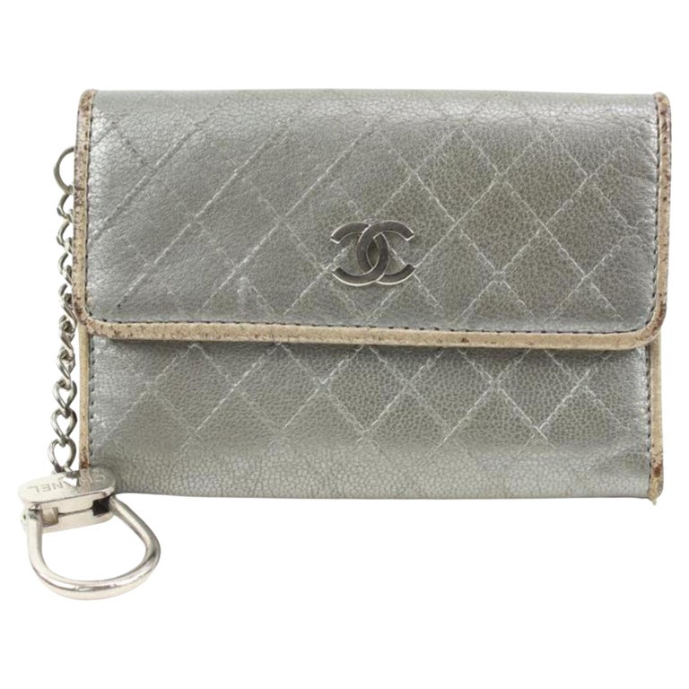 Chanel Silver Quilted Card Wallet Change Purse Key Pouch 44ck224s For ...