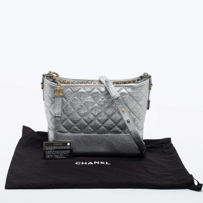 Chanel Silver Quilted Leather Large Gabrielle Hobo For Sale at 1stDibs
