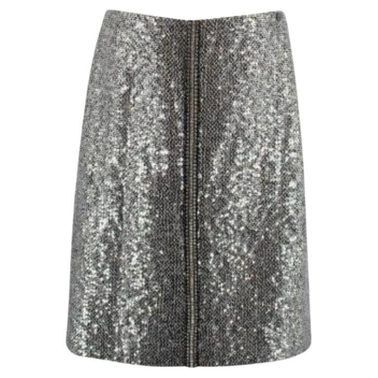 Chanel Silver Sequin and Crystal Embellished Skirt For Sale at 1stDibs