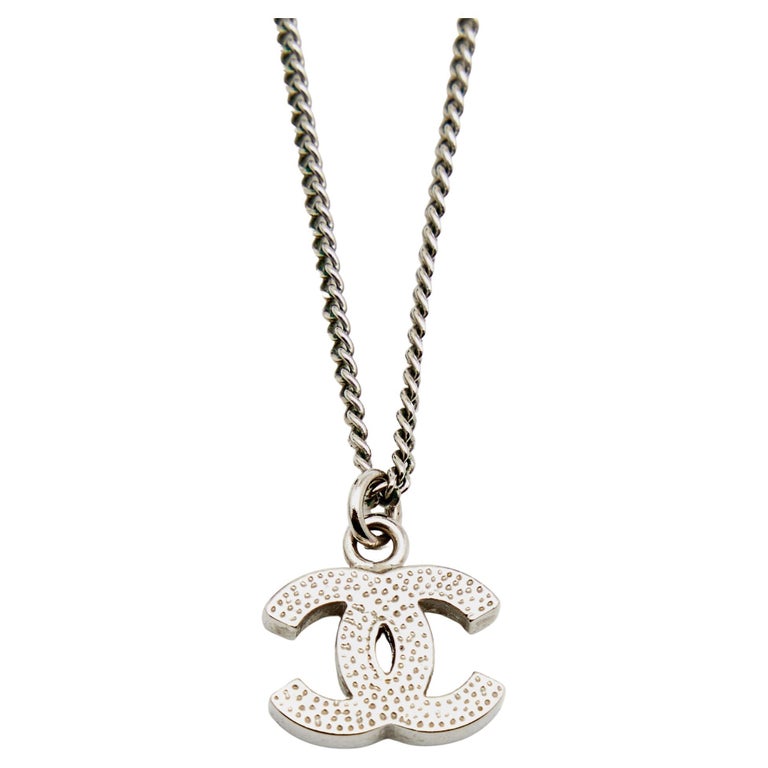 Chanel Silver Tone Crystal CC Pendant Chain Necklace at 1stDibs