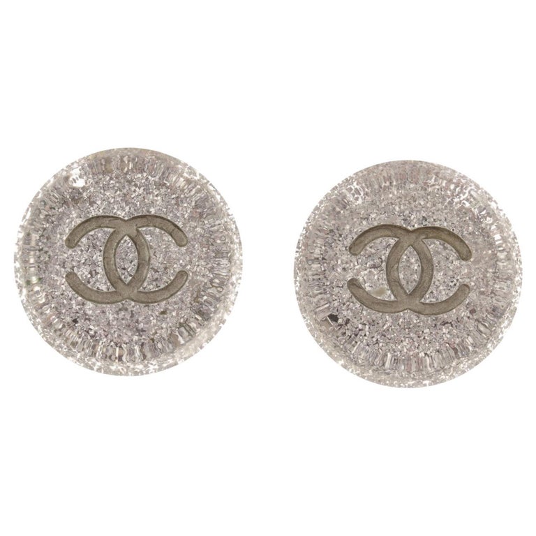 Chanel Silver-tone Crystal Resin CC Round Clip-on Earrings For Sale at ...