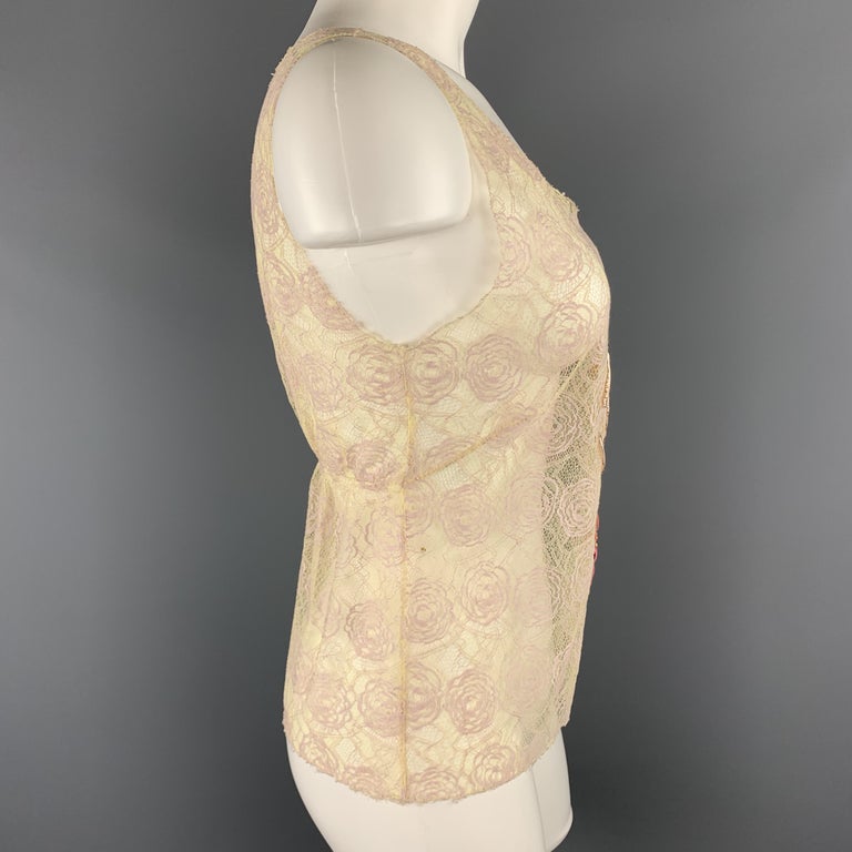 CHANEL Size 10 Beige Lace Glitter CC Pink Patch Cruise 2004 Top at 1stDibs
