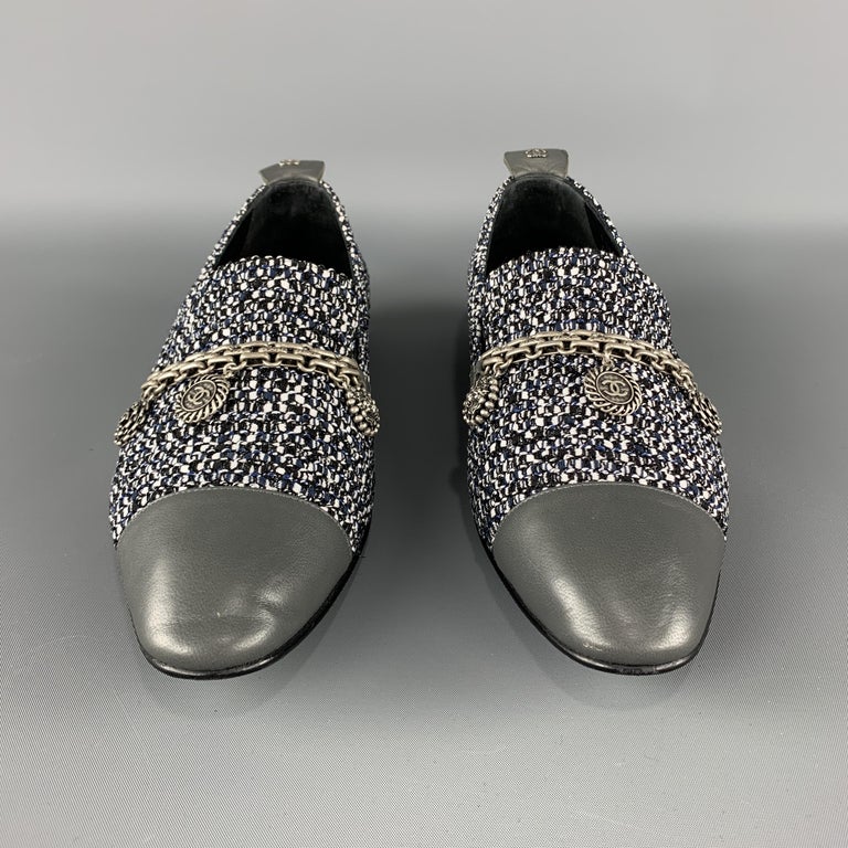 CHANEL Size 10.5 Grey Tweed Loafer Flats at 1stDibs | chanel tweed loafers
