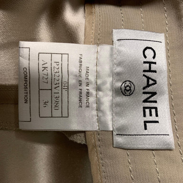 CHANEL Size 4 Beige Silk Straight Dress Pants For Sale at 1stDibs