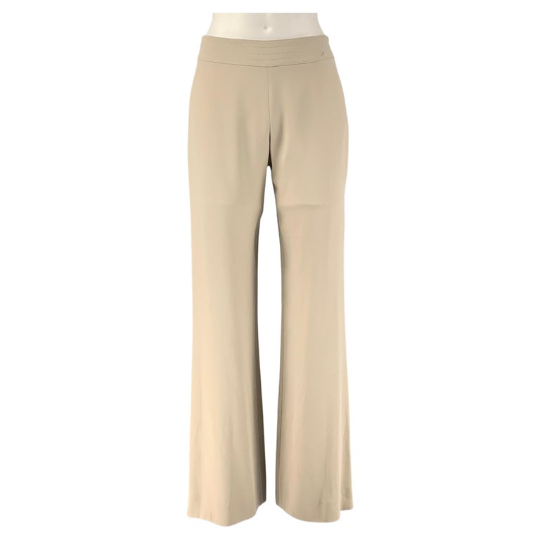 CHANEL Size 4 Beige Silk Straight Dress Pants For Sale at 1stDibs