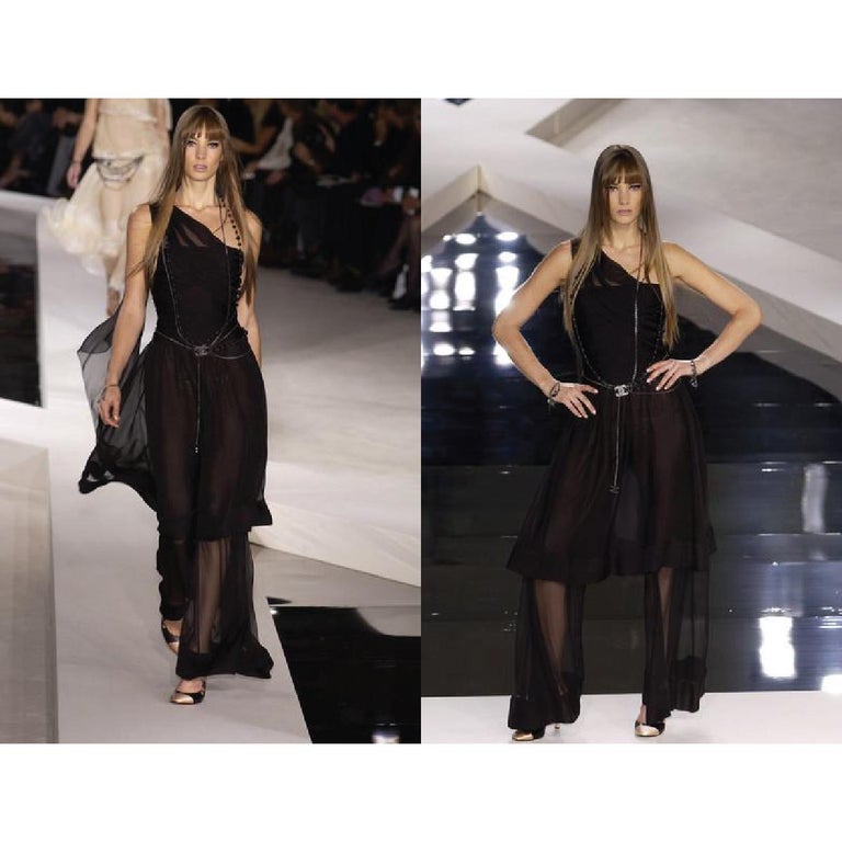 CHANEL Size 4 Black Silk SS 2003 Bustier Wide Leg Skirt Jumpsuit For ...