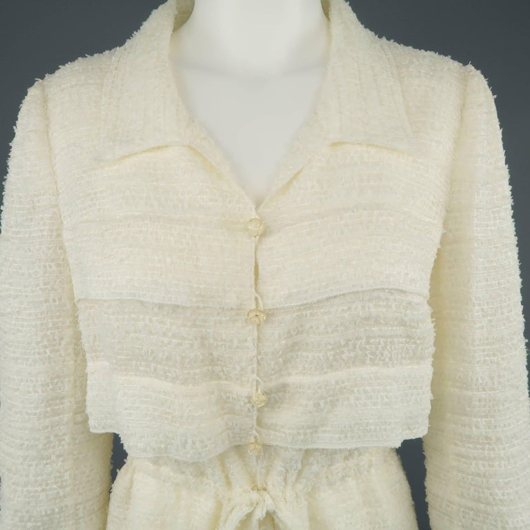 Chanel Jacket - Cream Textured Silk Blend Drawstring Waist Coat at ...