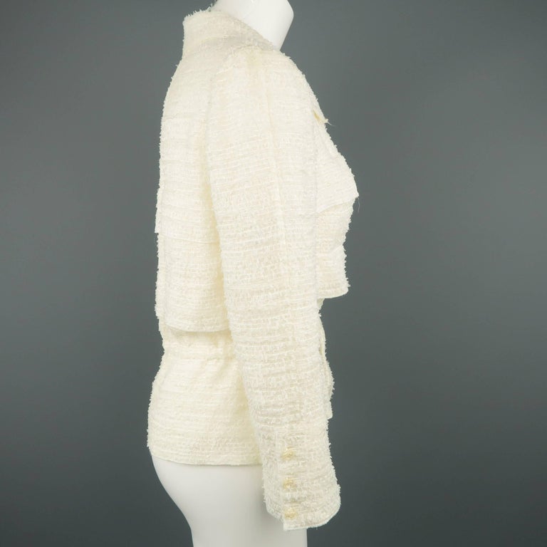 Chanel Jacket - Cream Textured Silk Blend Drawstring Waist Coat at ...