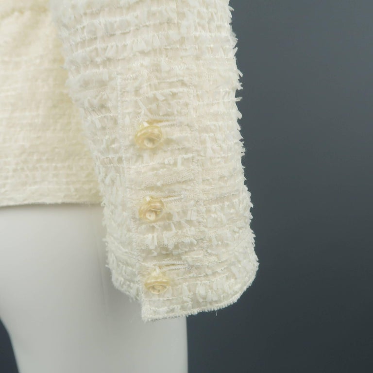 Chanel Jacket - Cream Textured Silk Blend Drawstring Waist Coat at ...