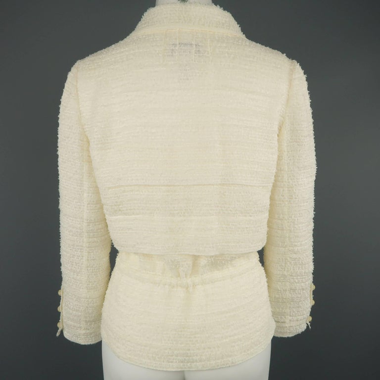Chanel Jacket - Cream Textured Silk Blend Drawstring Waist Coat at ...
