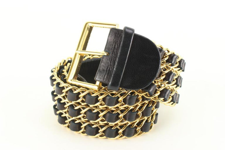 Chanel Size 70/28 1980's Triple Chain Belt Interlaced Gold Chain ...