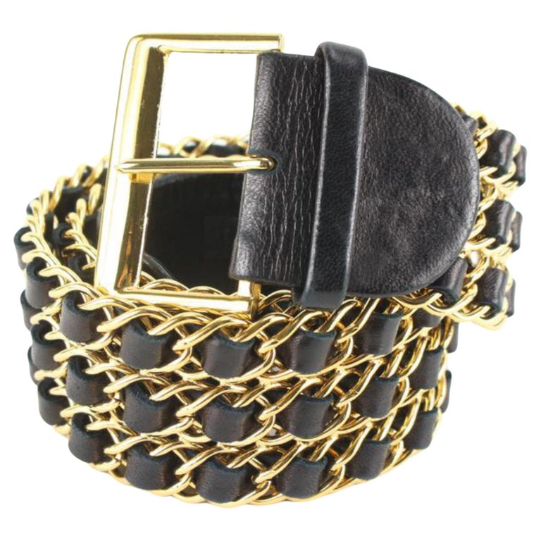 Chanel Size 70/28 1980's Triple Chain Belt Interlaced Gold Chain ...
