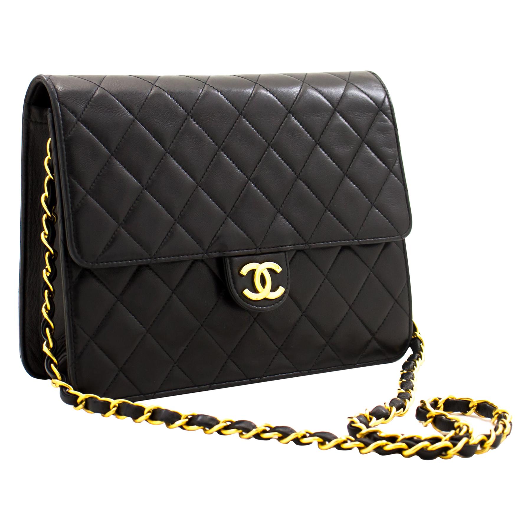 CHANEL Small Chain Shoulder Bag Black Clutch Flap Quilted Lambskin For ...