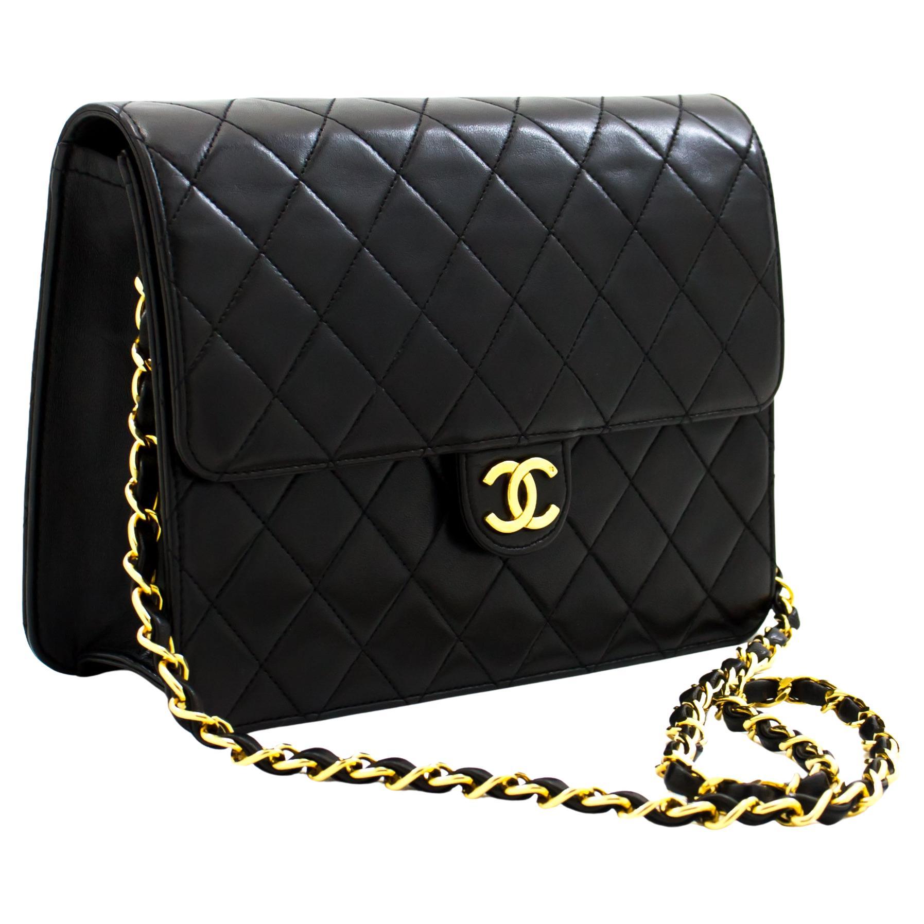 CHANEL Classic Double Flap 10" Chain Shoulder Bag Lambskin Black For ...