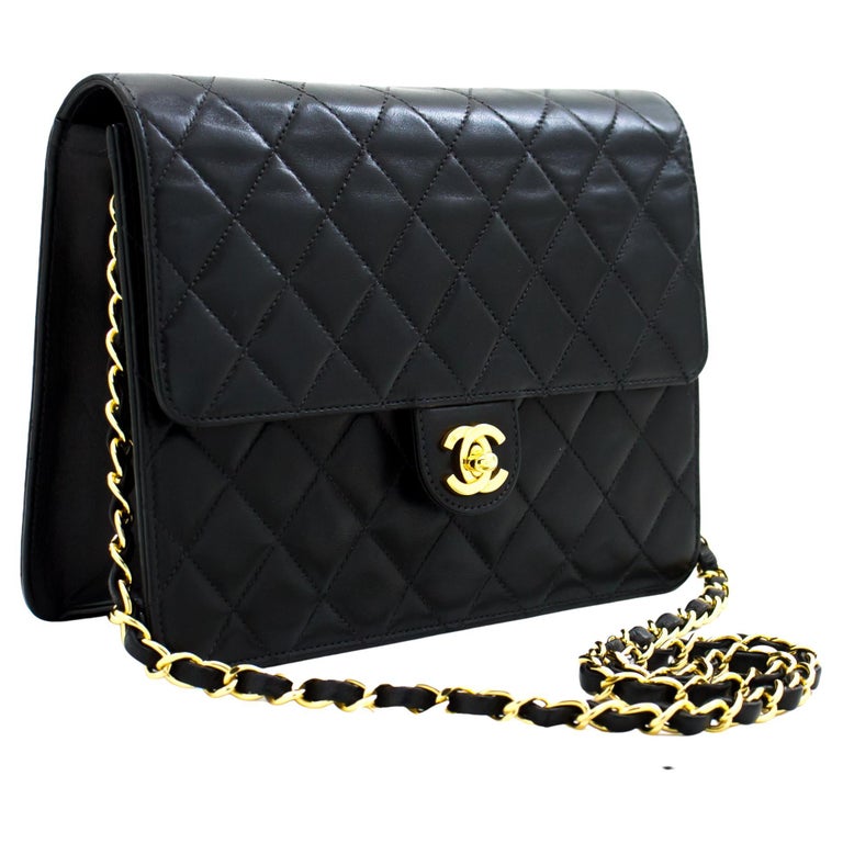 CHANEL Small Chain Shoulder Bag Black Clutch Flap Quilted Lambskin For ...