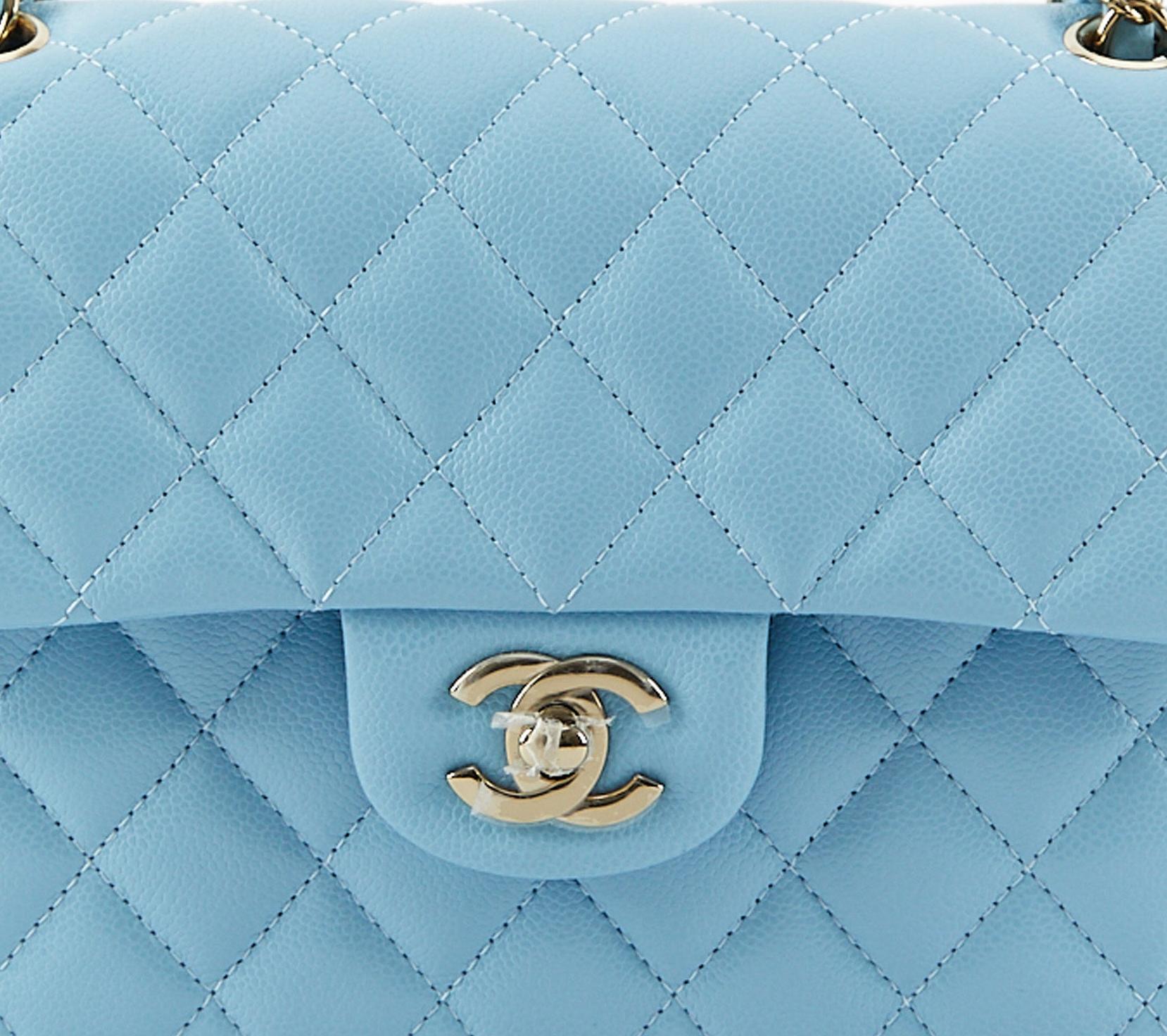 CHANEL SMALL FLAP BAG Blue Caviar Leather with Light Gold-Tone Hardware ...