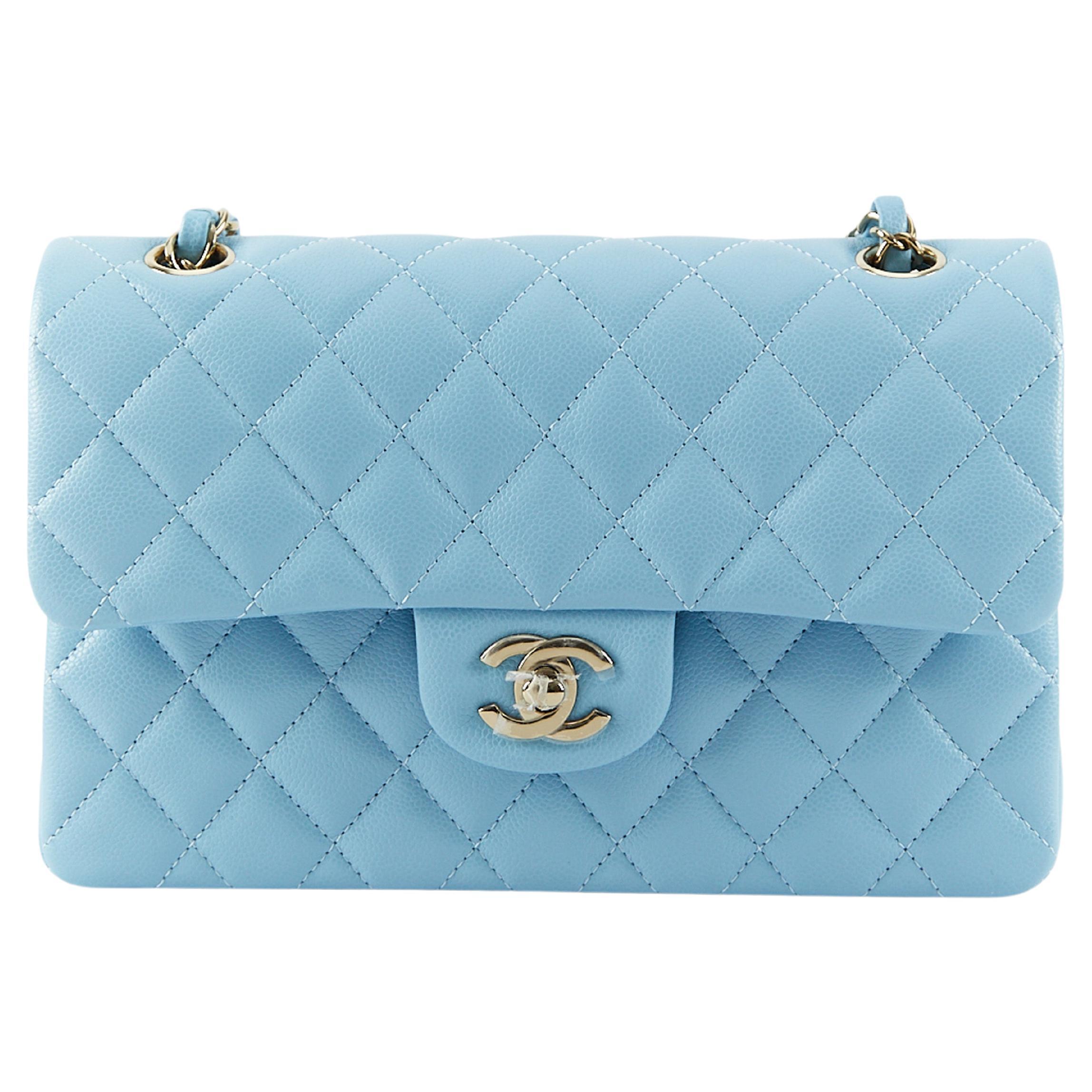 CHANEL SMALL FLAP BAG Blue Caviar Leather with Light Gold-Tone Hardware ...