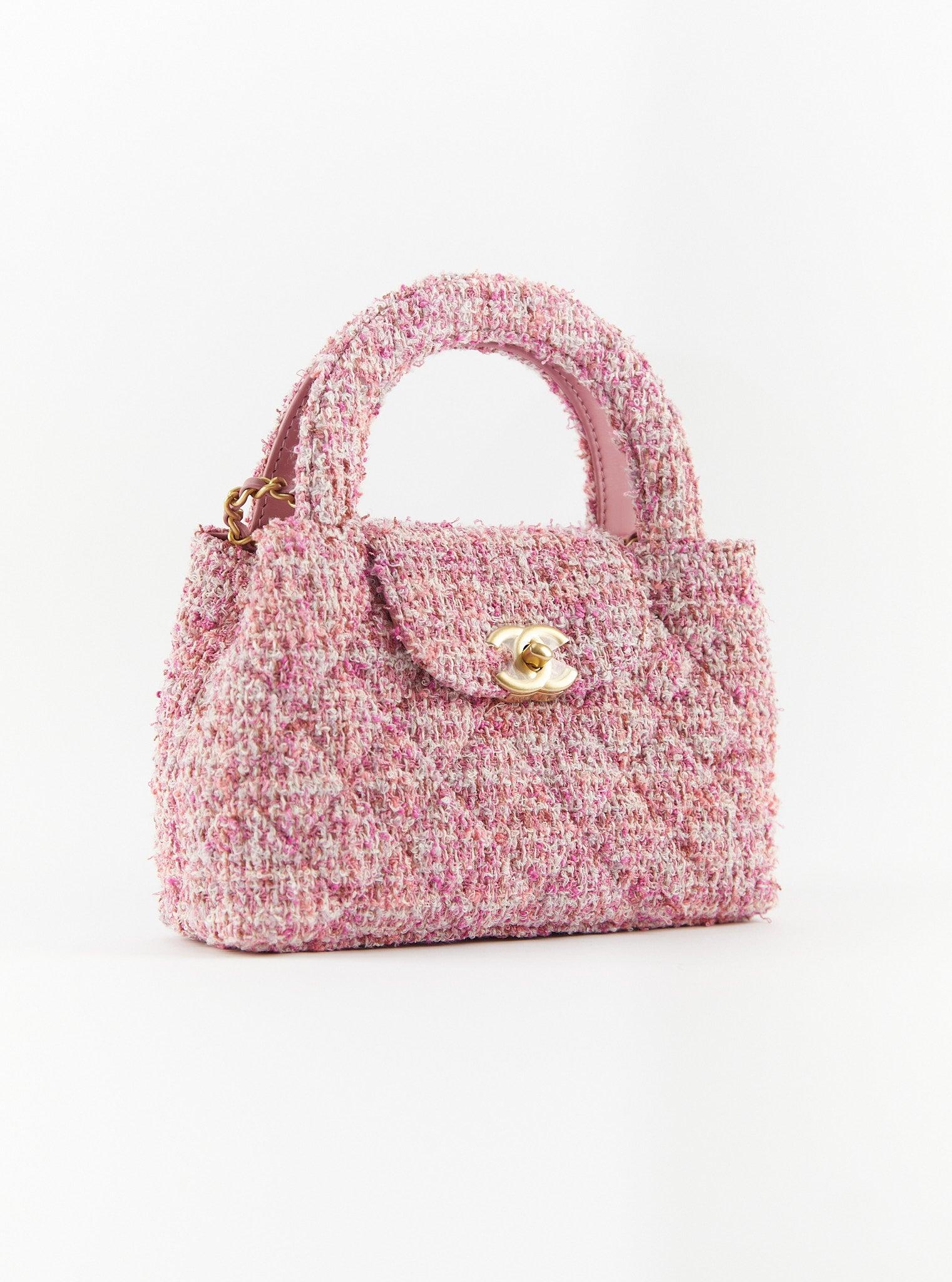 CHANEL SMALL "KELLY" BAG PINK and ECRU Tweed with Gold-Tone Hardware ...