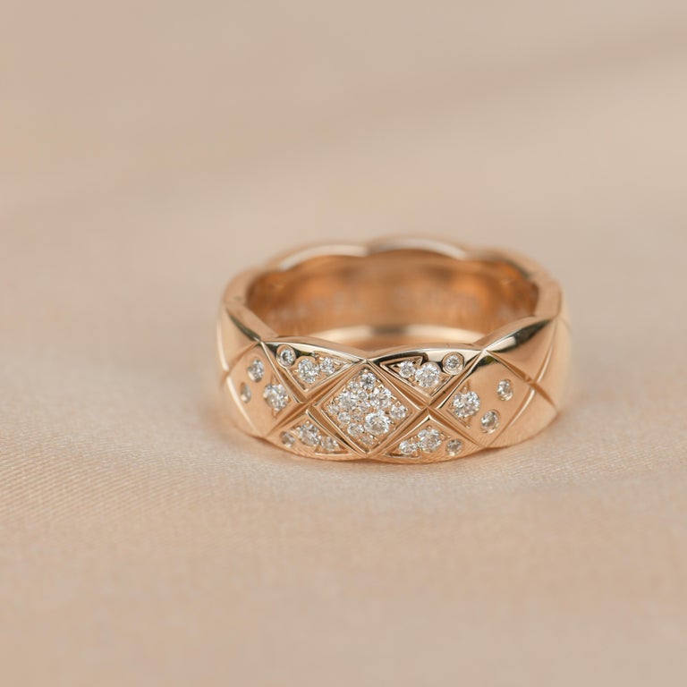Chanel Small Rose Gold Diamond Coco Crush Ring For Sale at 1stDibs