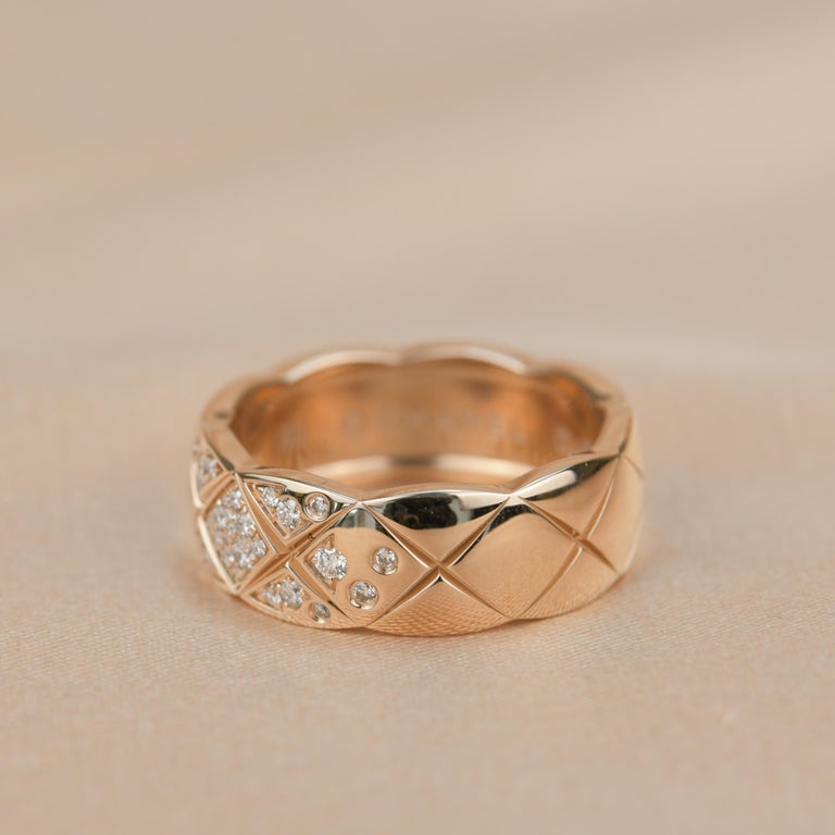 Chanel Small Rose Gold Diamond Coco Crush Ring For Sale at 1stDibs