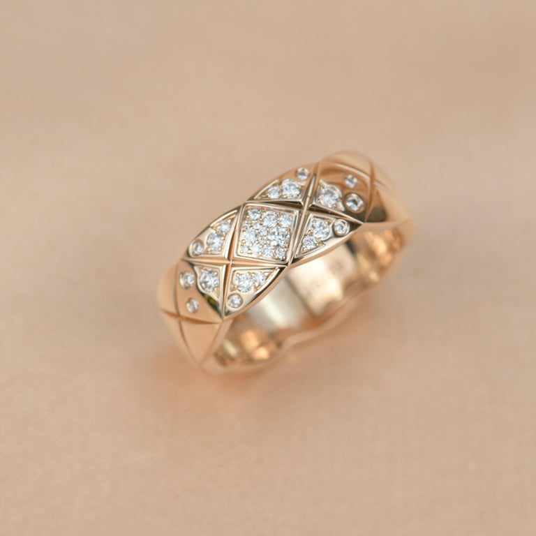 Chanel Small Rose Gold Diamond Coco Crush Ring For Sale at 1stDibs