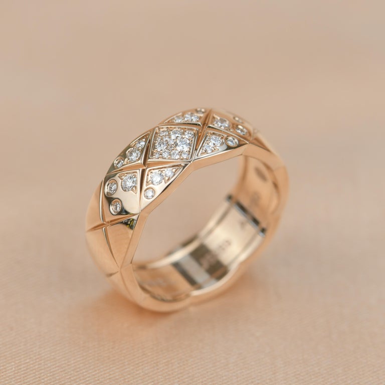 Chanel Small Rose Gold Diamond Coco Crush Ring For Sale at 1stDibs