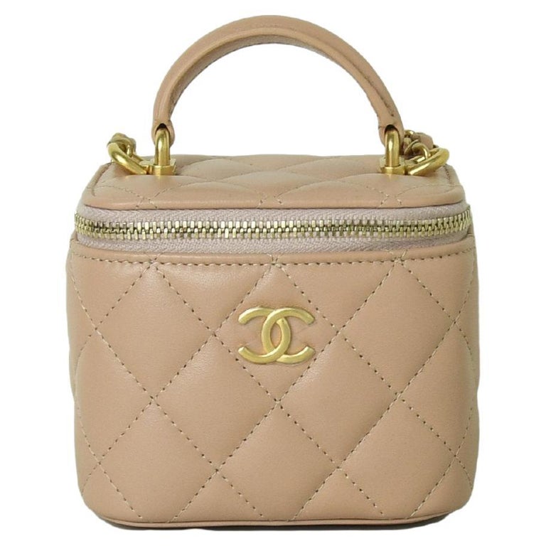 Chanel Small Vanity With Chain Lambskin Gold-Tone Metal Beige For Sale ...