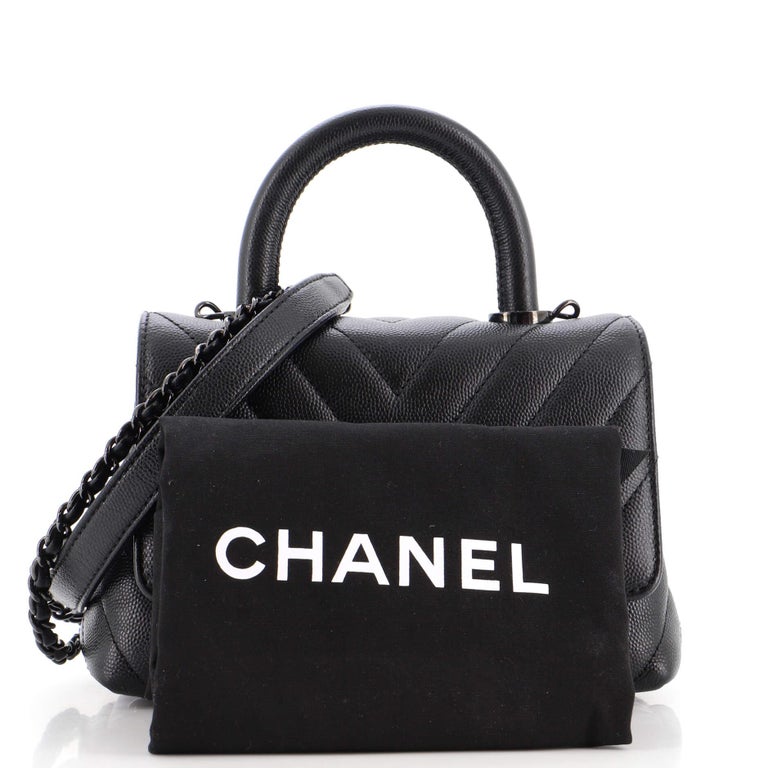 Chanel So Black Coco Top Handle Bag Chevron Caviar Extra Mini at 1stDibs