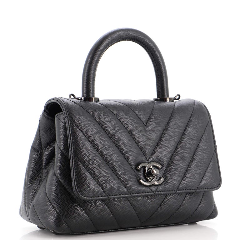Chanel So Black Coco Top Handle Bag Chevron Caviar Extra Mini at 1stDibs