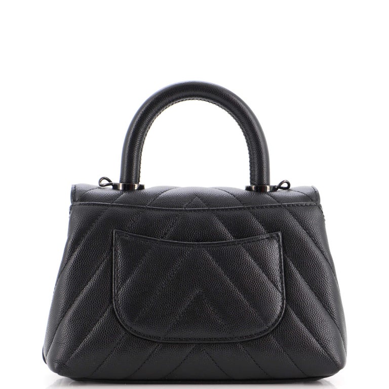 Chanel So Black Coco Top Handle Bag Chevron Caviar Extra Mini at 1stDibs