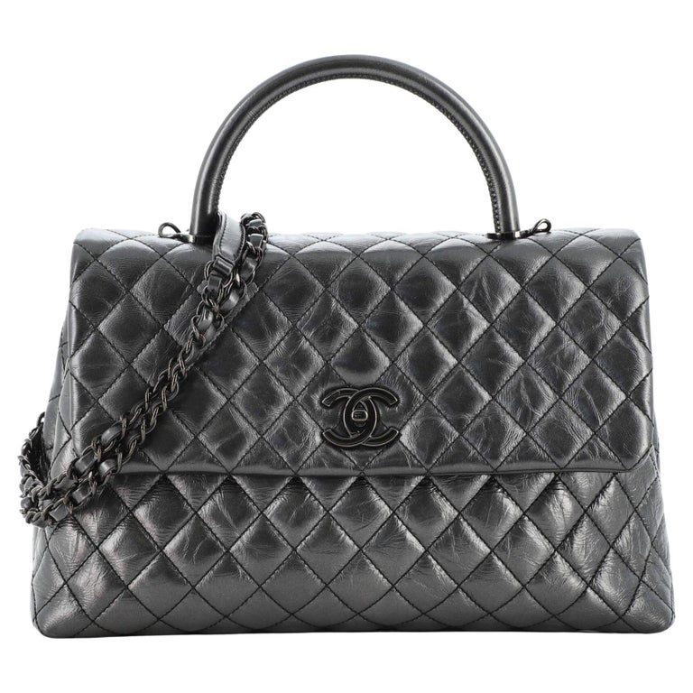 Chanel So Black Coco Top Handle Bag Quilted Aged Calfskin Medium For ...