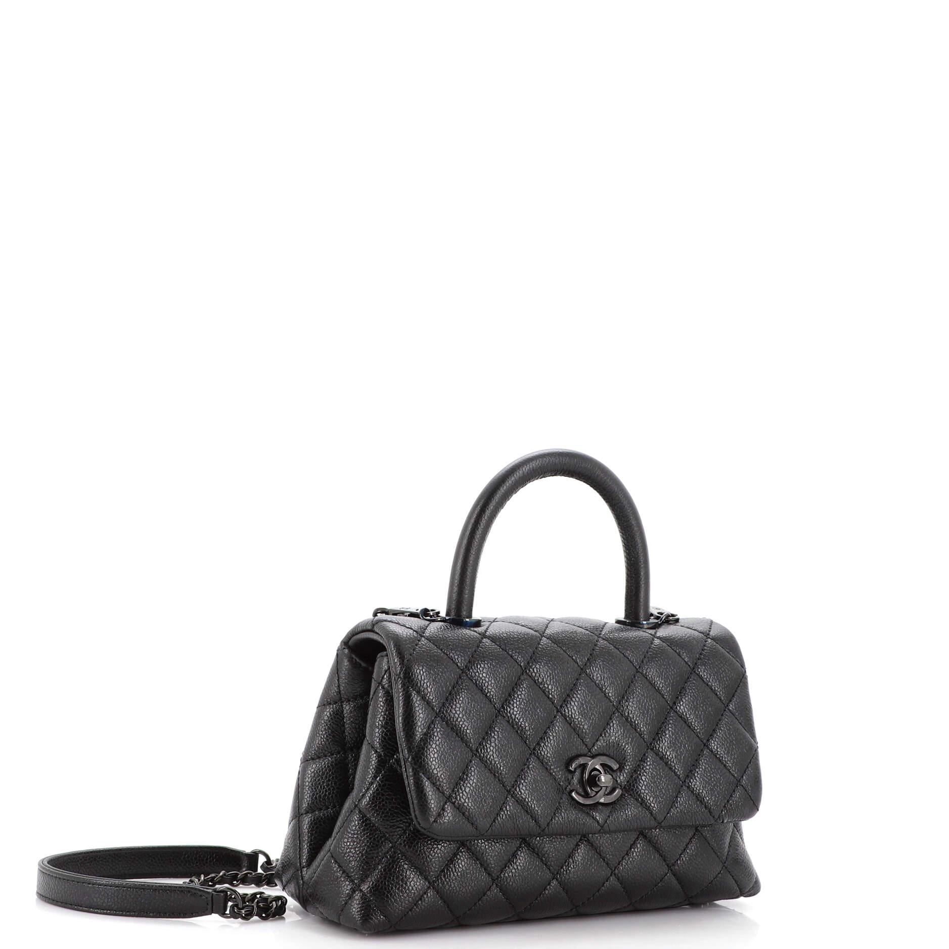 Chanel So Black Coco Top Handle Bag Quilted Glazed Caviar Mini For Sale ...