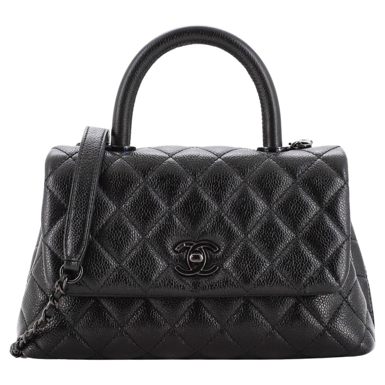 Chanel So Black Coco Top Handle Bag Quilted Glazed Caviar Mini For Sale ...