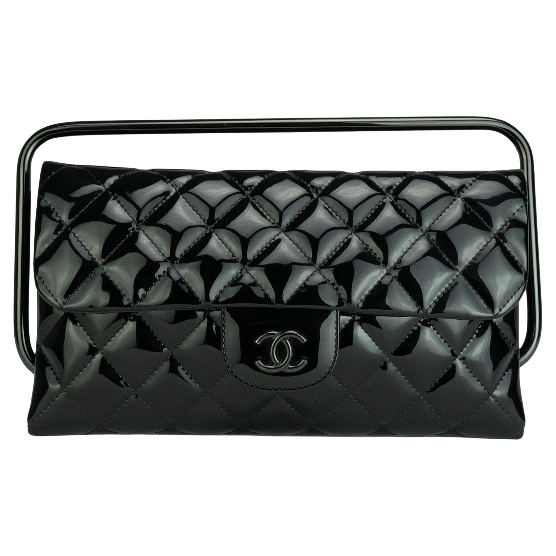 Chanel So Electric Black Quilted Patent Frame Runway Classic Flap ...