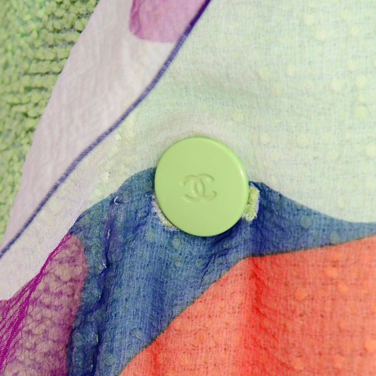 Chanel Spring 2000 Green Boucle Jacket With Camellia Flower Silk CC ...