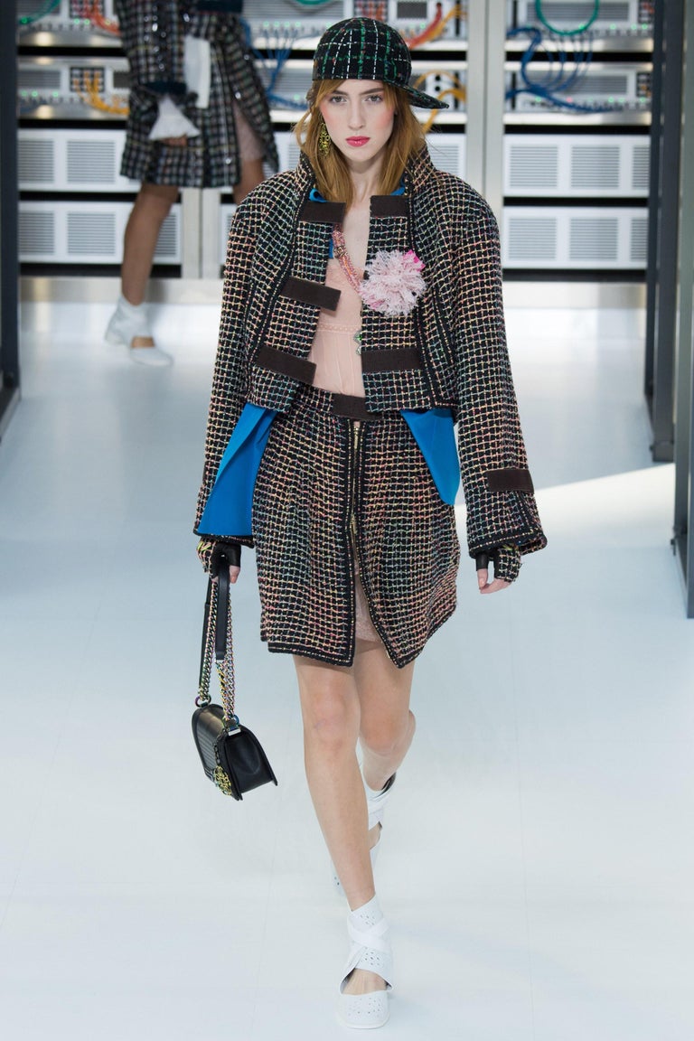Chanel Spring 2017 Runway Turquoise Blue Silk Ruffle Cold Shoulder ...