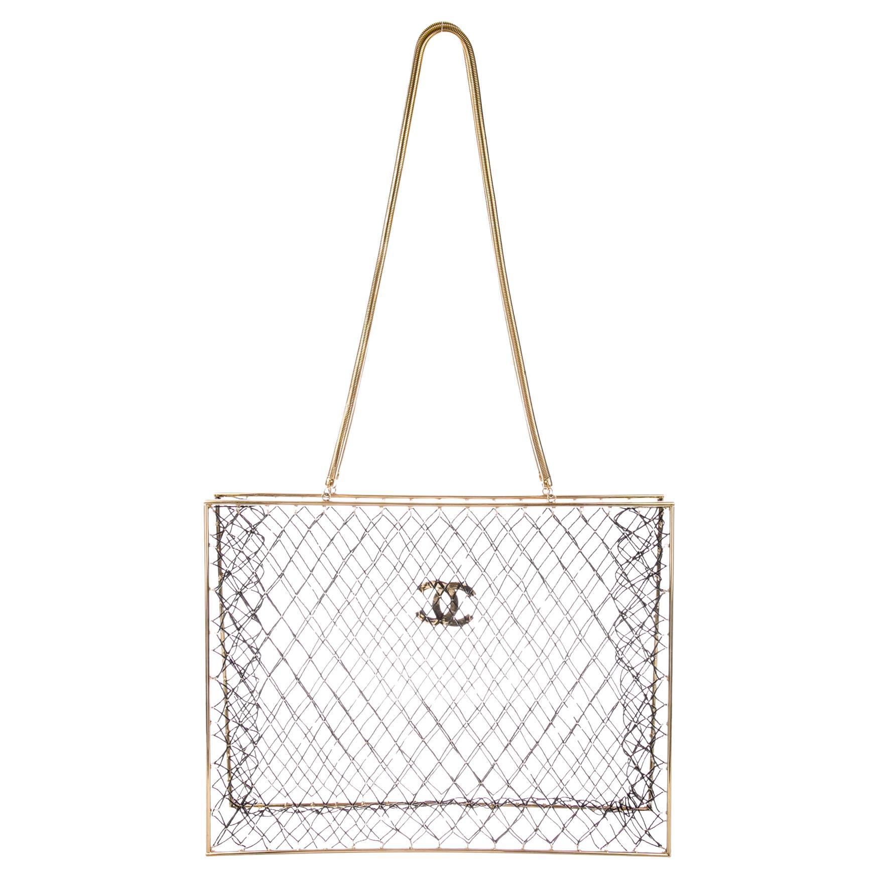 Chanel Spring Runway Gold Cage Large Shopping Tote For Sale at 1stDibs