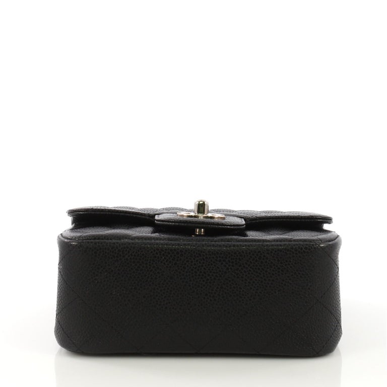 Chanel Square Classic Single Flap Bag Quilted Caviar Mini at 1stDibs
